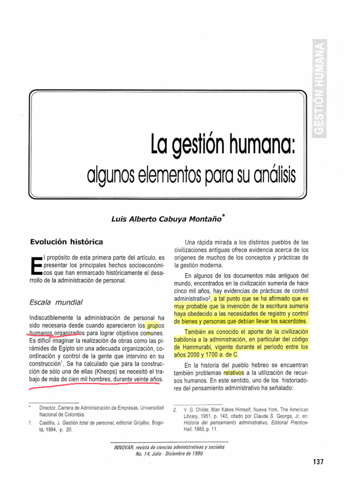 La gestion humana algunos elementos para - / la gestión humana: algunos ...
