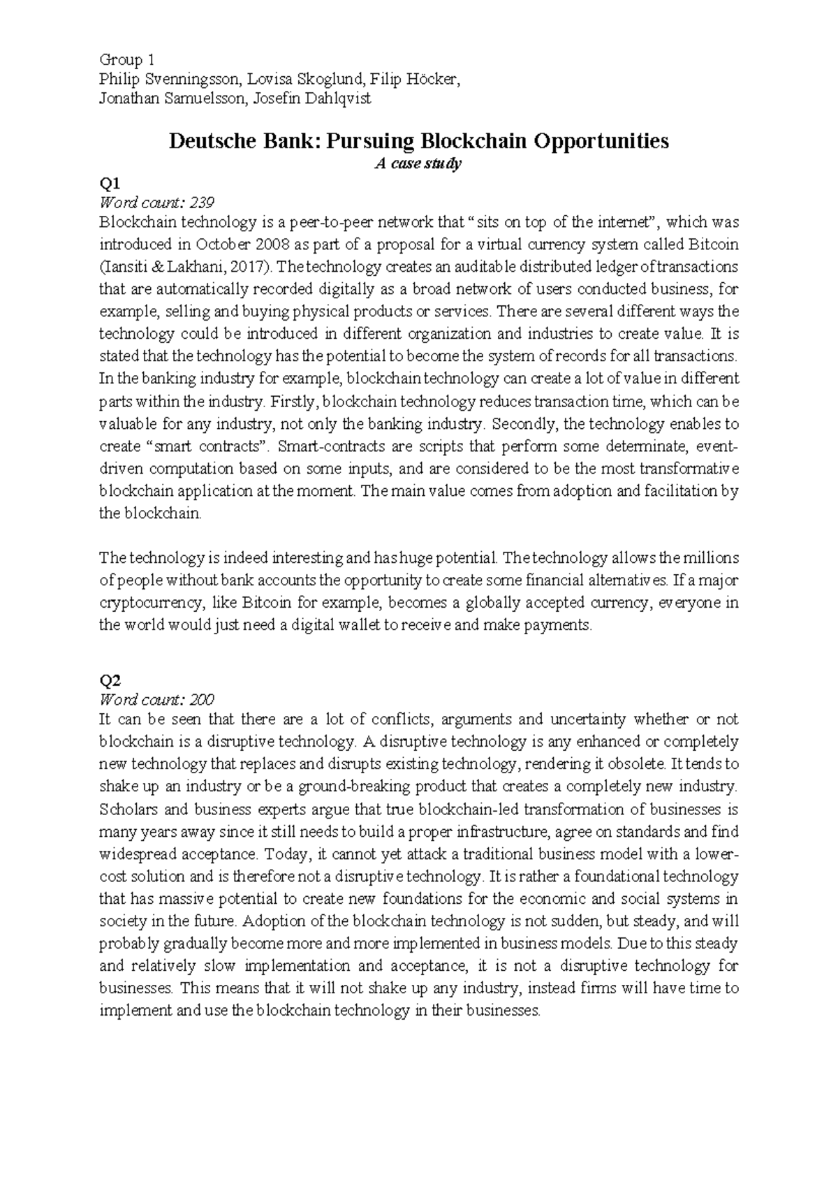 Deutsche Bank Case Study - Group 1 Philip Svenningsson, Lovisa Skoglund ...