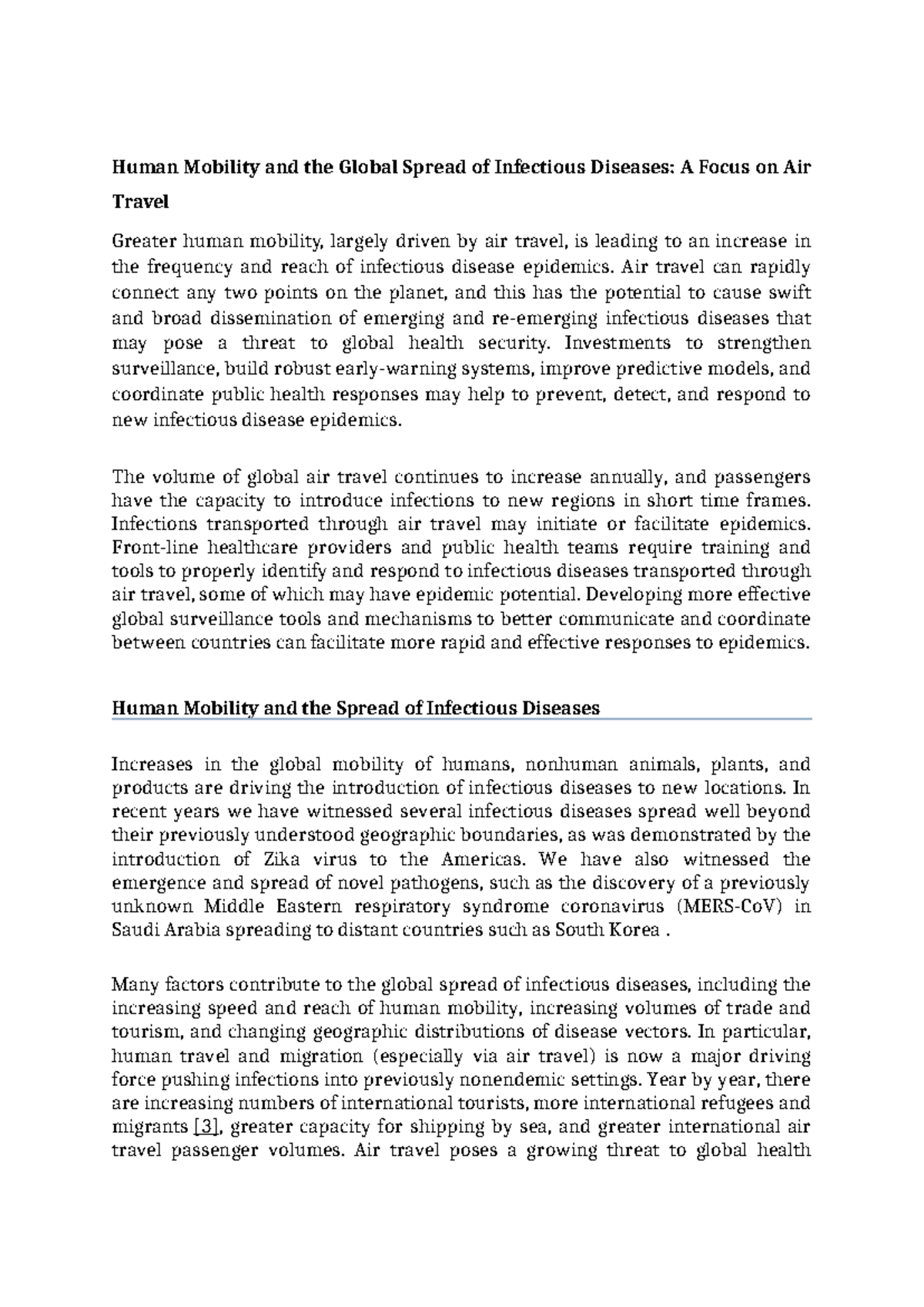 Catch Up Friday Human Mobility And The Global Spread Of Infectious Diseases A Focus On Air