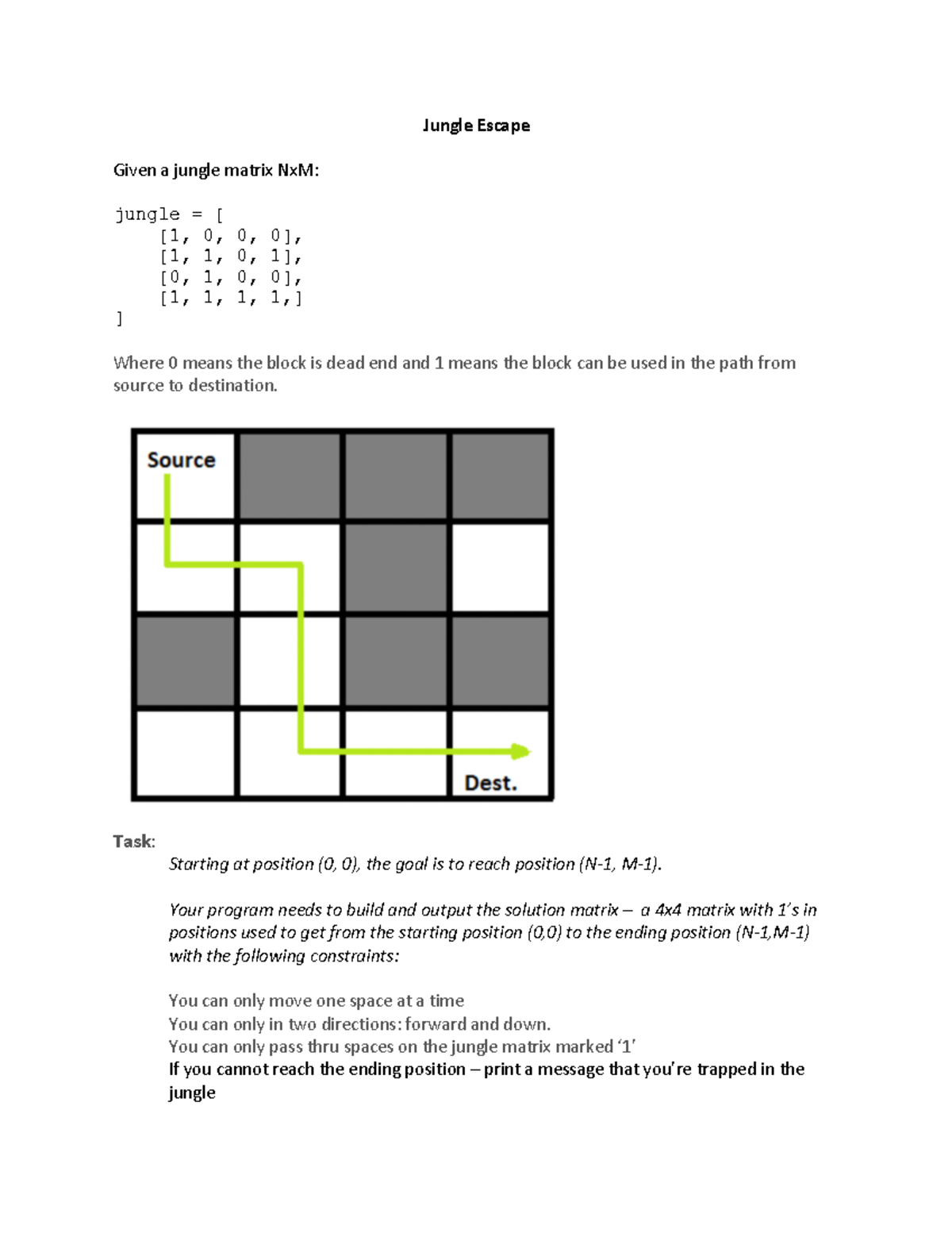 Jungle Escape - kramer - Jungle Escape Given a jungle matrix NxM ...