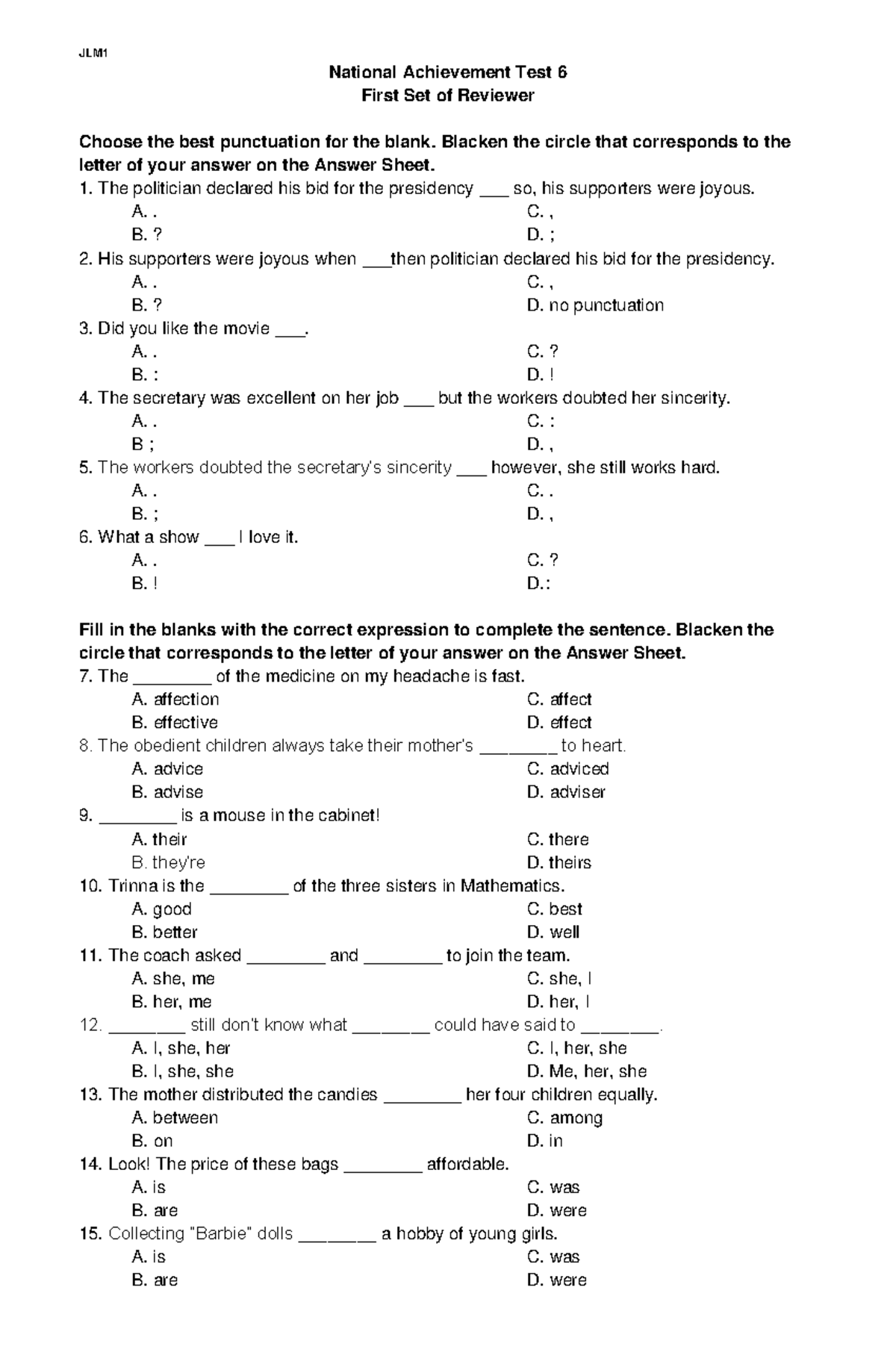 NAT Reviewer Grade 6 Version 5 - National Achievement Test 6 First Set ...