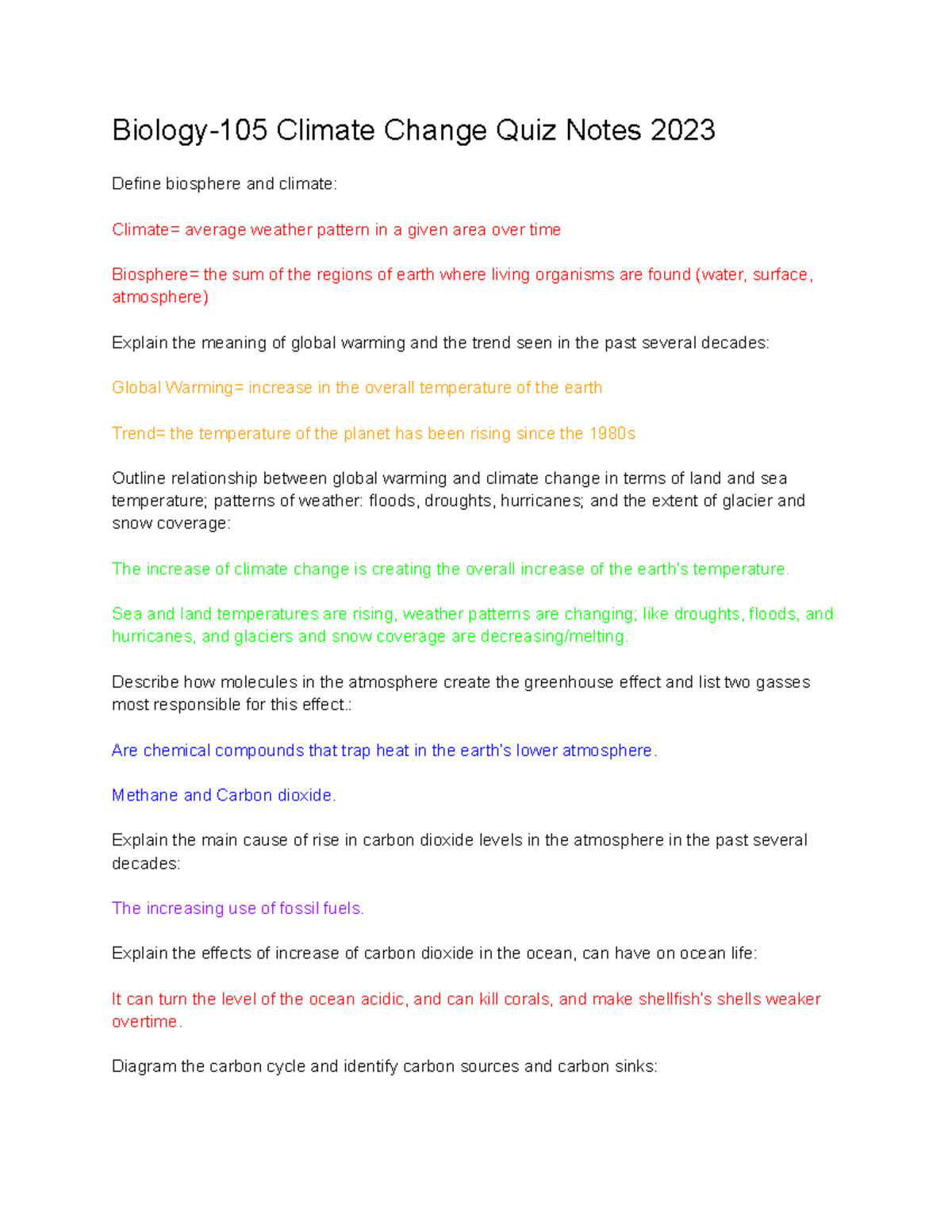 Climate Change Test Prep Biology - Biology-105 Climate Change Quiz ...