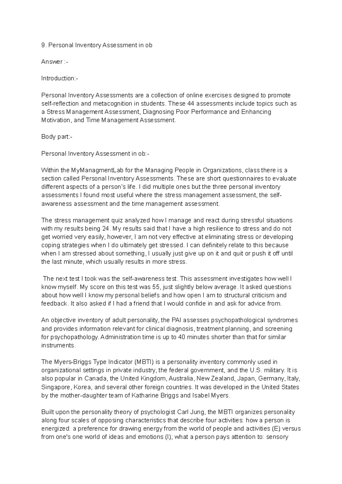 Personal Inventory Assessment - These 44 assessments include topics ...