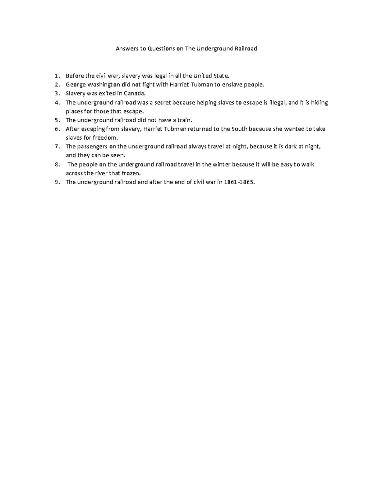 Document 9 - Answers to Questions on The Underground Railroad Before ...