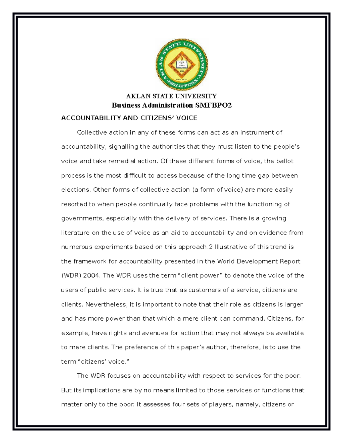 Accountability AND Citizens’ Voice - AKLAN STATE UNIVERSITY Business ...
