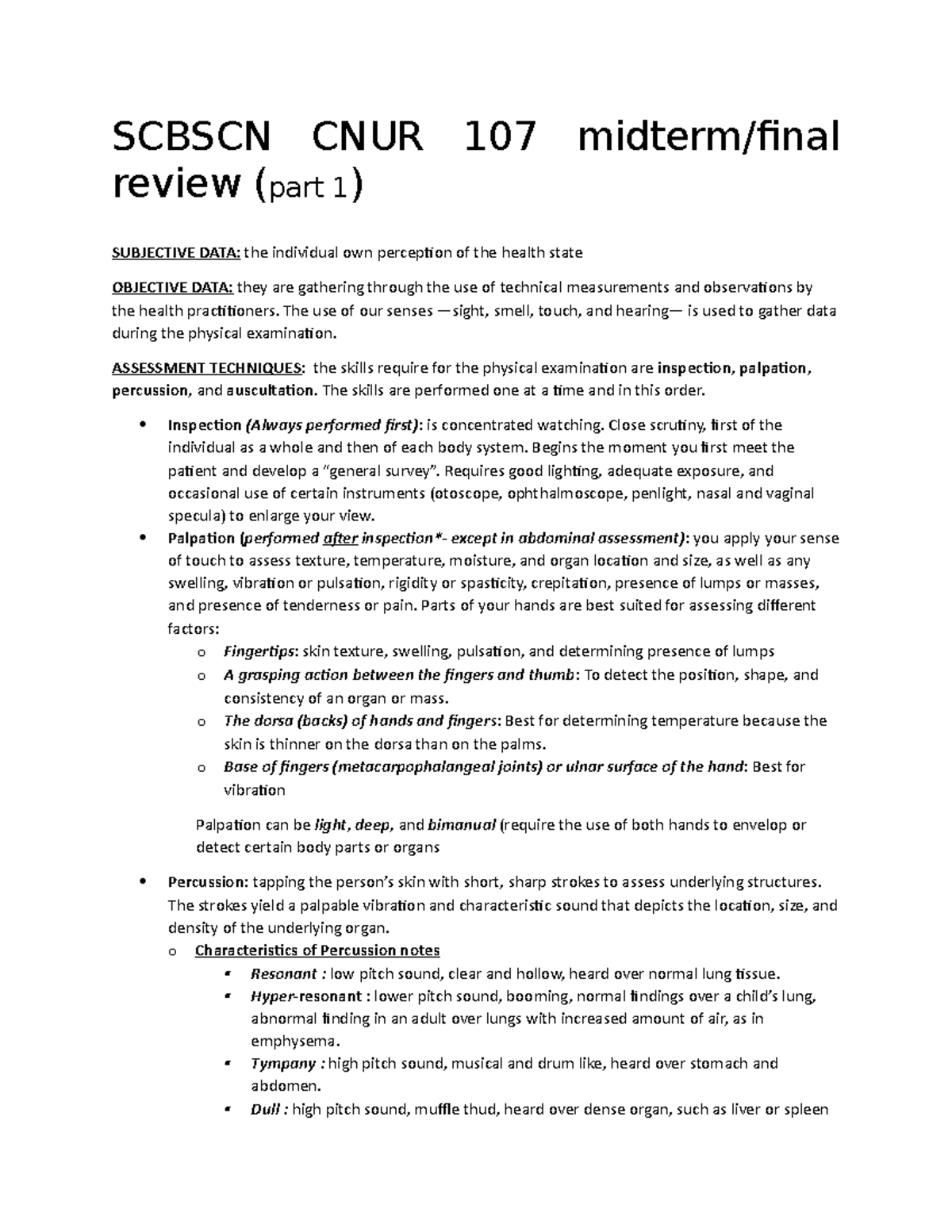 Scbscn CNUR 107 midterm and final review - SCBSCN CNUR 107 midterm/final review (part 1 ...
