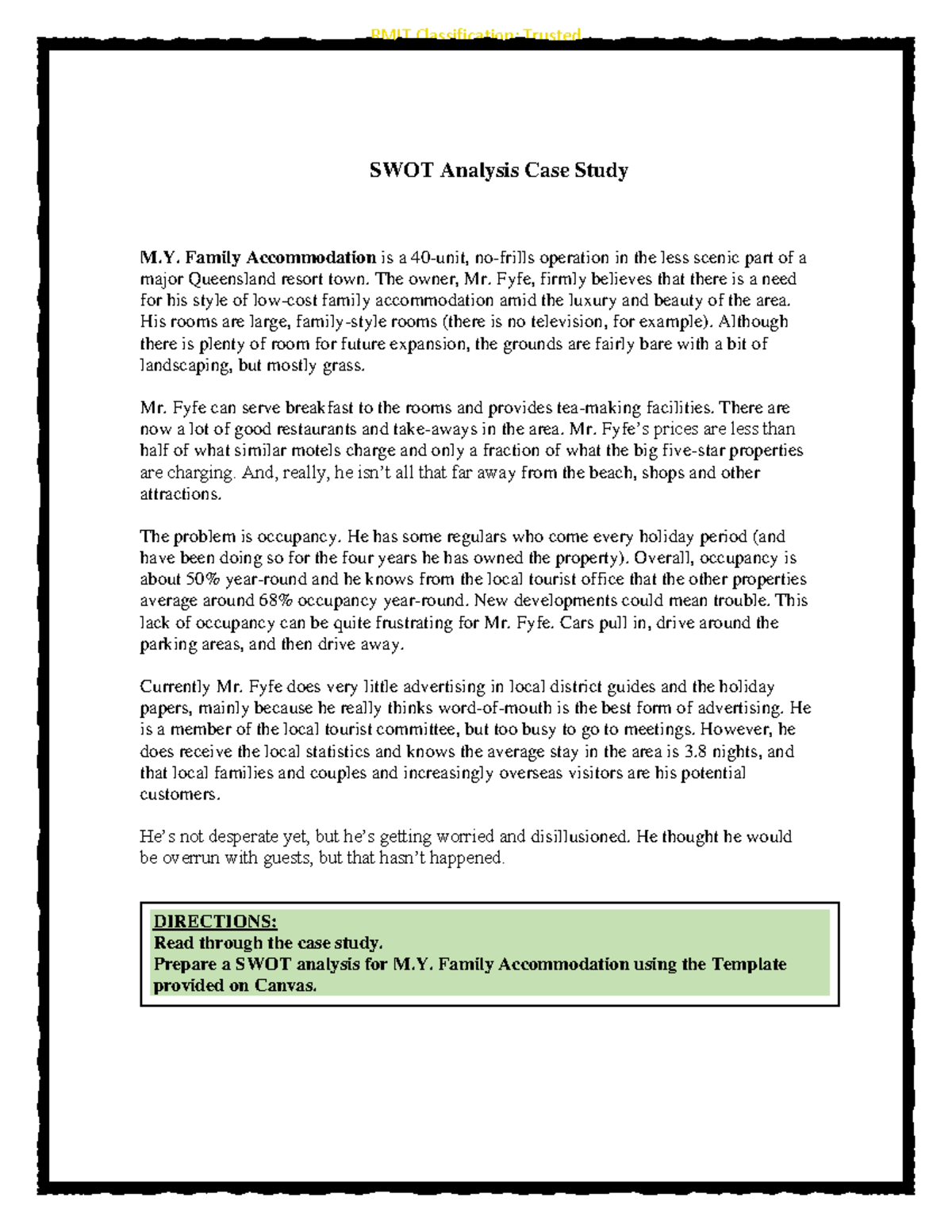 SWOT Analysis Case Study Instructor-1-2 - RMIT Classification: Trusted ...