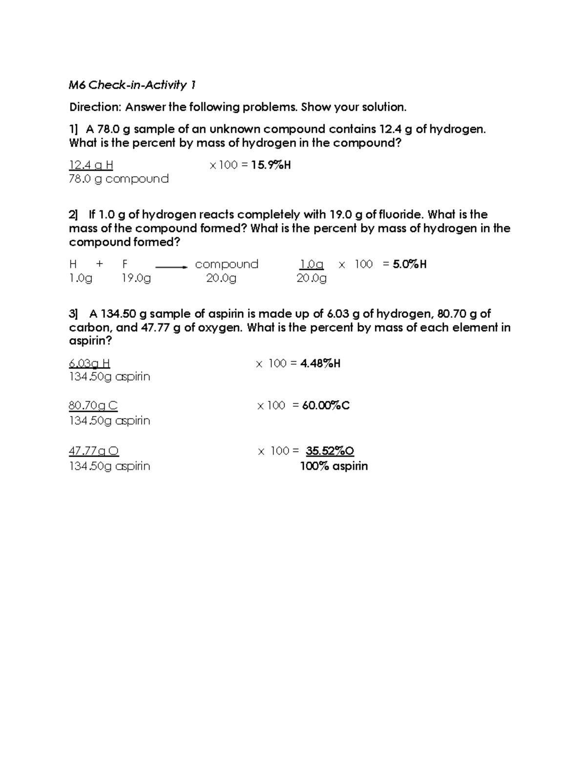 Module 6 CHEM LAB - Lecture notes 1 - M6 Check-in-Activity 1 ...