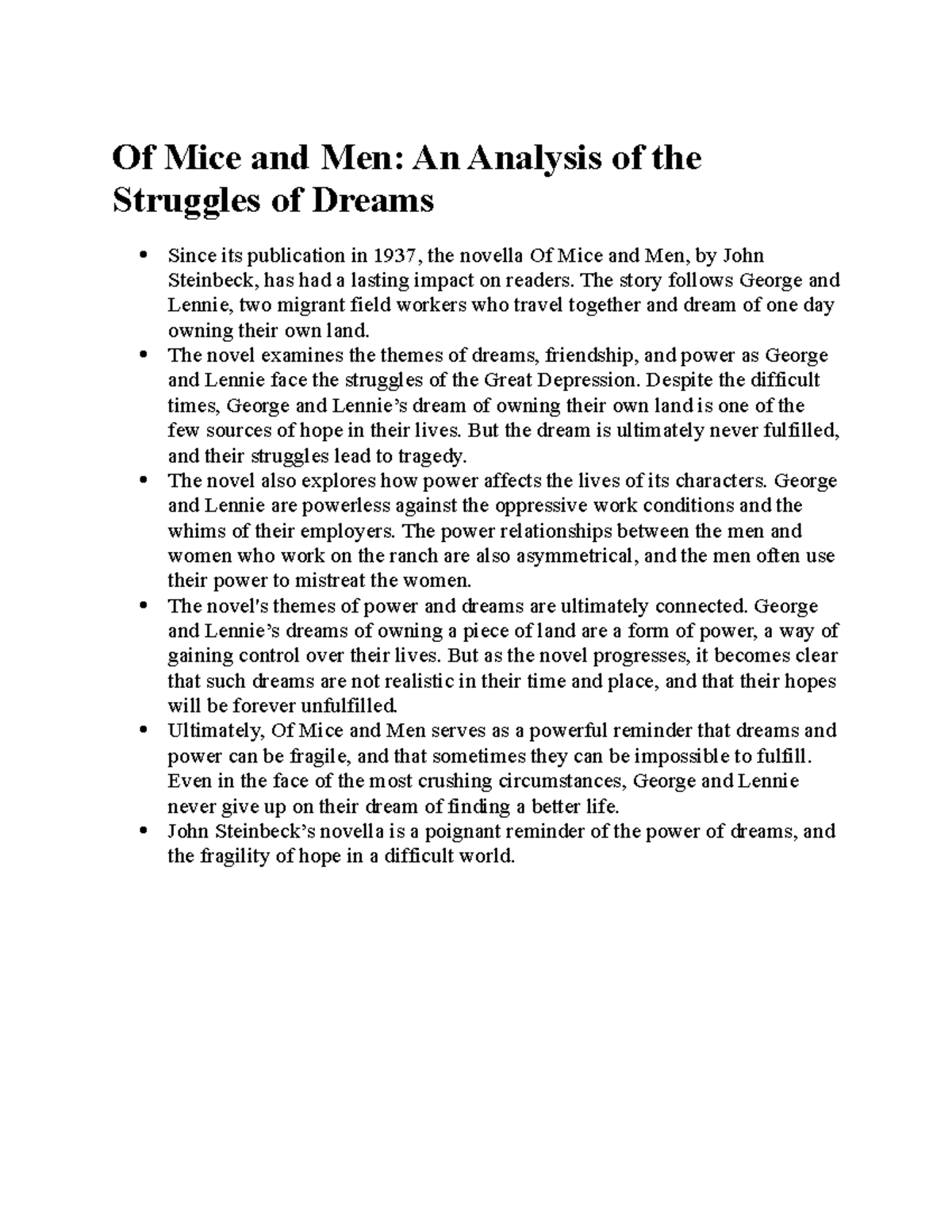 Of Mice and Men - Notes on the novel "Of Mice and Men" - Of Mice and ...