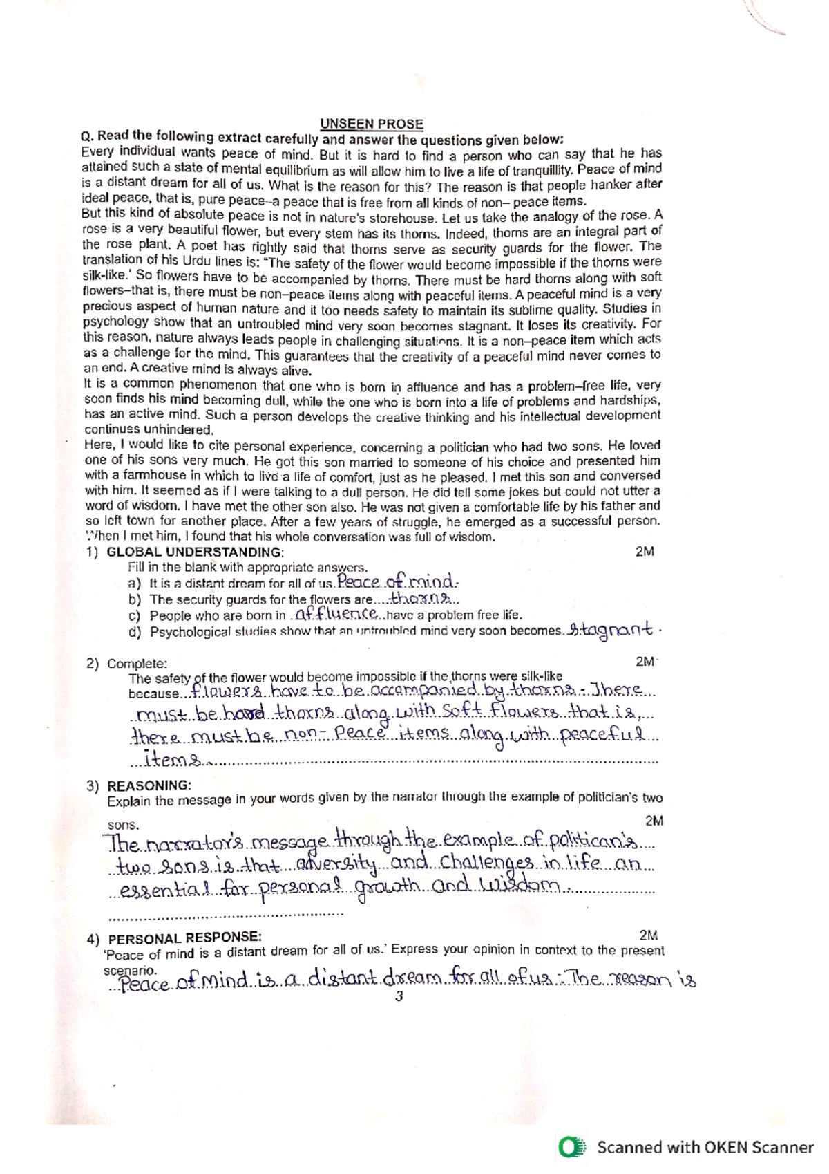 English Assignment Answer - UNSEEN PROSE Q. Read the following extract ...