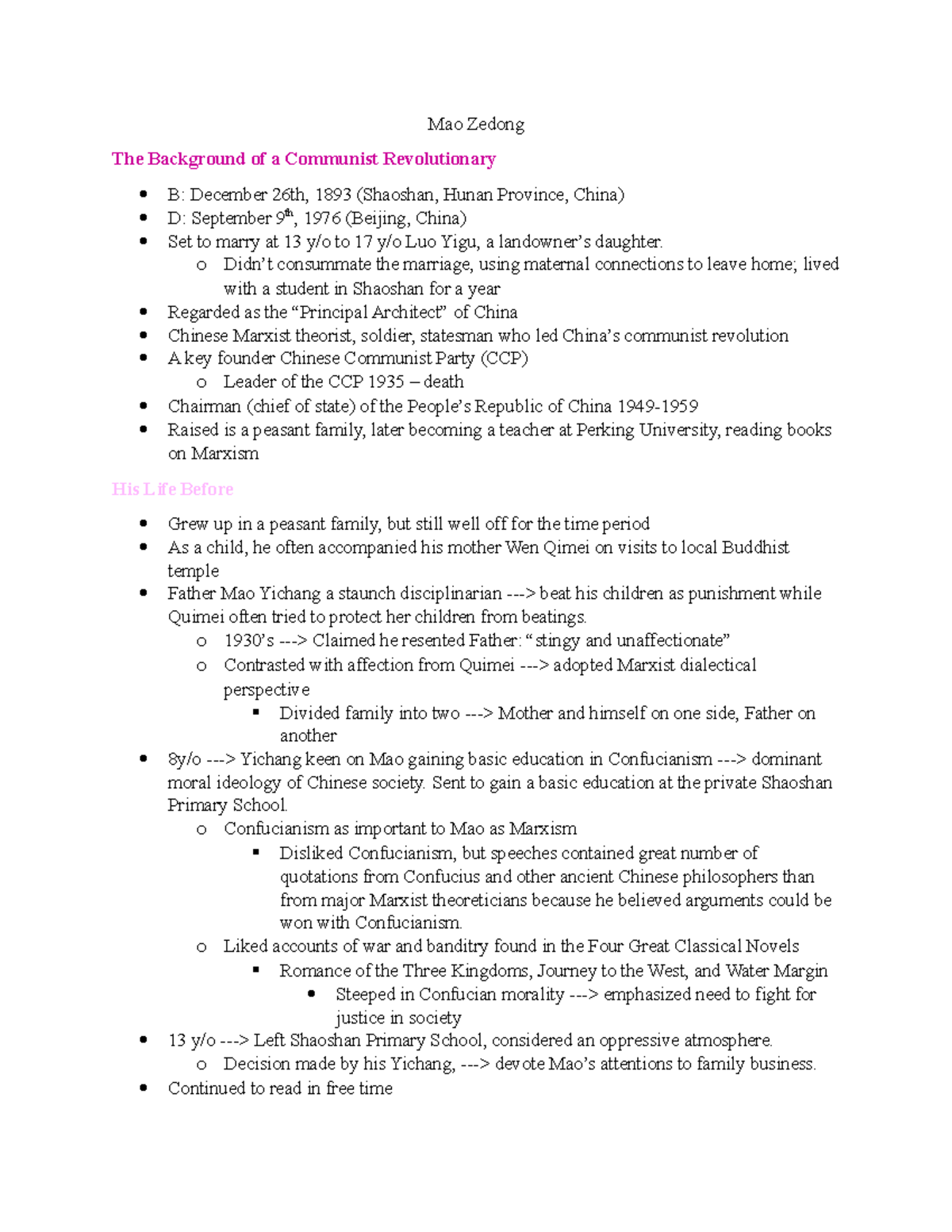 Mau Zedong - biography - Mao Zedong The Background of a Communist ...