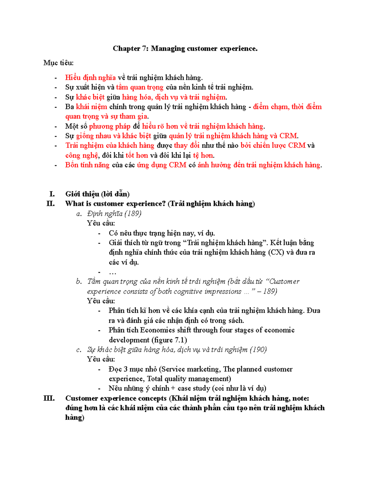 Chapter-7 - DẤDSADSA - Chapter 7: Managing customer experience. Mục tiêu: Hiểu định nghĩa về ...