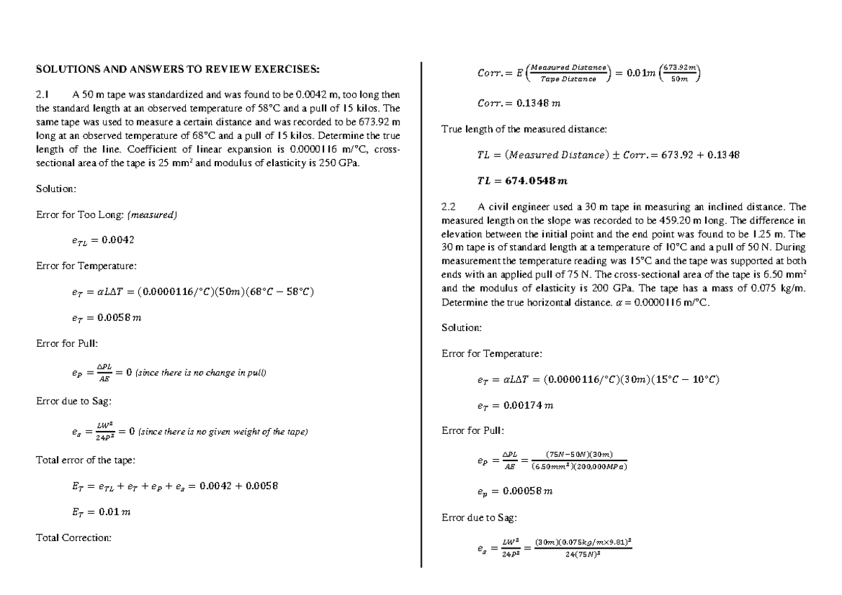 Module-2-answers-fos compress - SOLUTIONS AND ANSWERS TO REVIEW EXERCISES: 2 A 50 m tape was ...