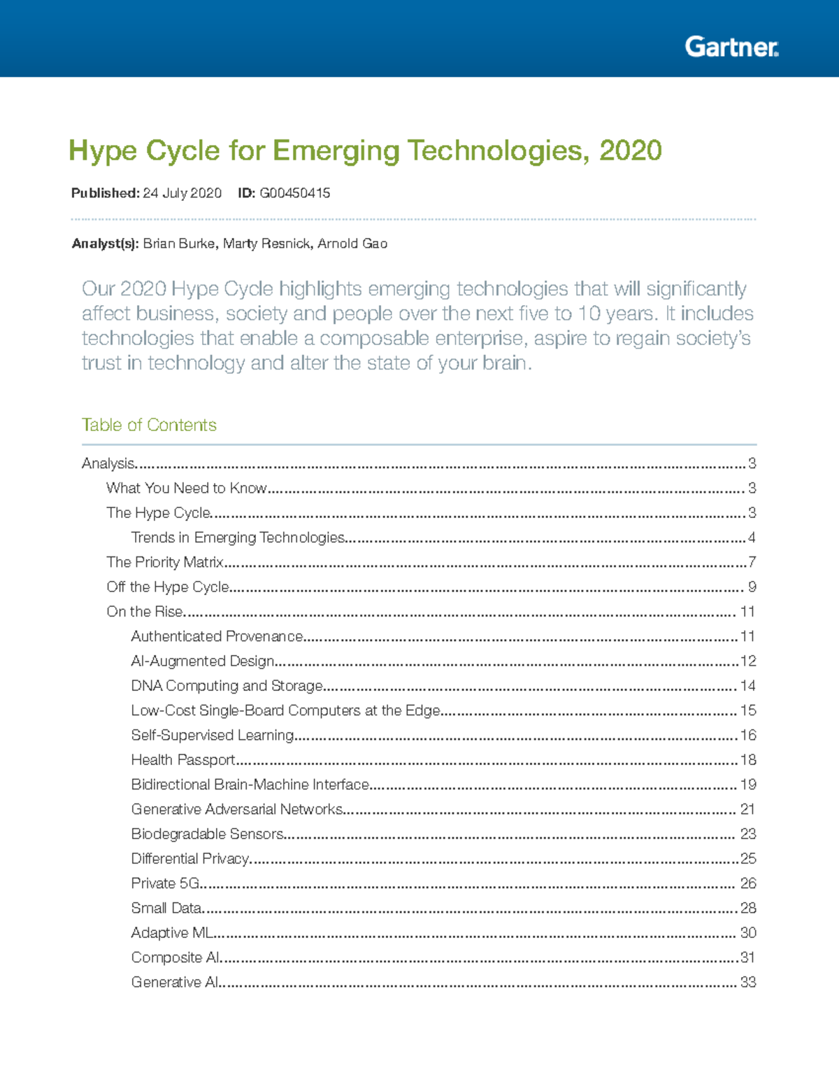 2020 hype cycle for emerging tech 450415 - Analyst(s): Brian Burke ...