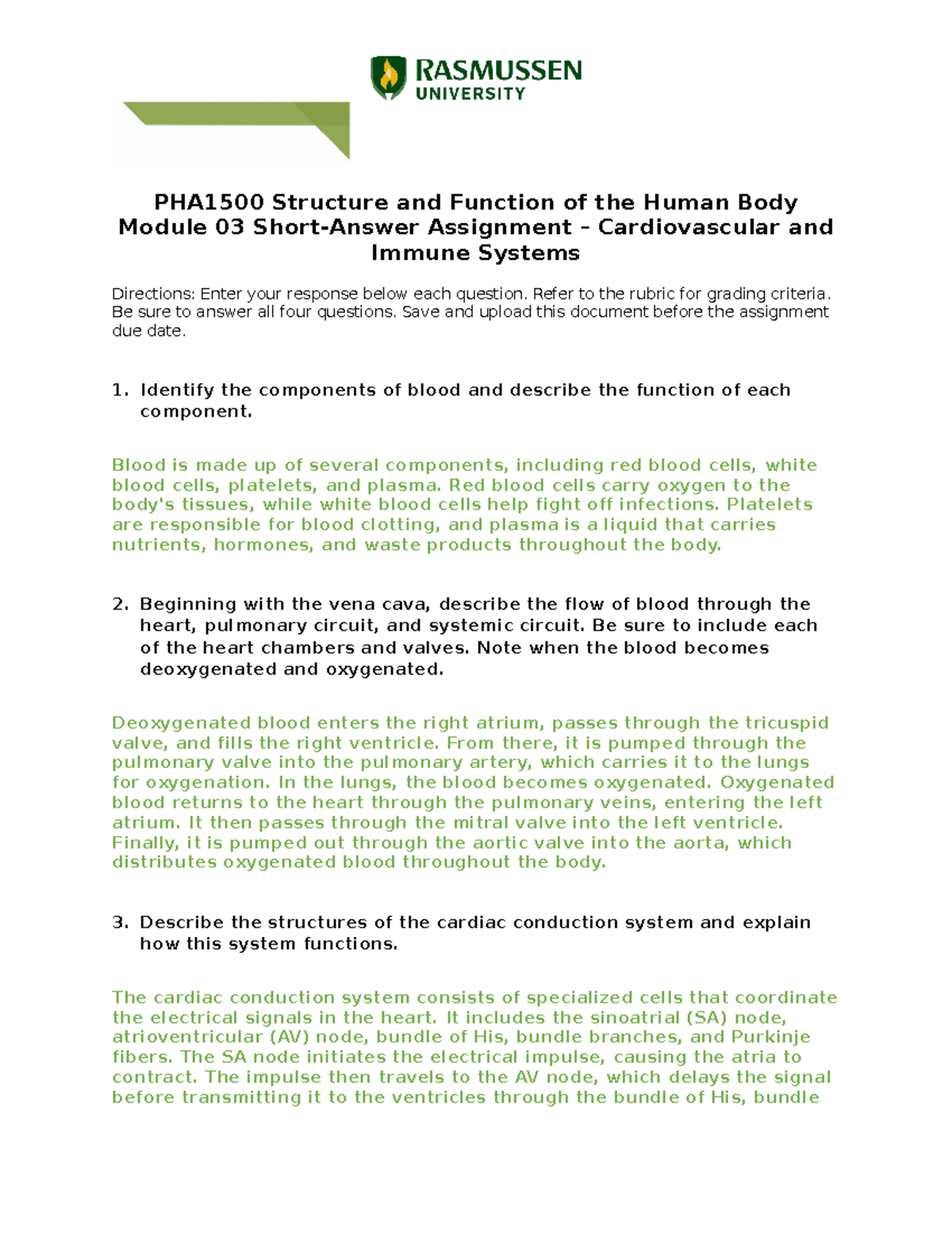 PHA1500 Short Answer Assignment Module 03 - PHA1500 Structure and ...