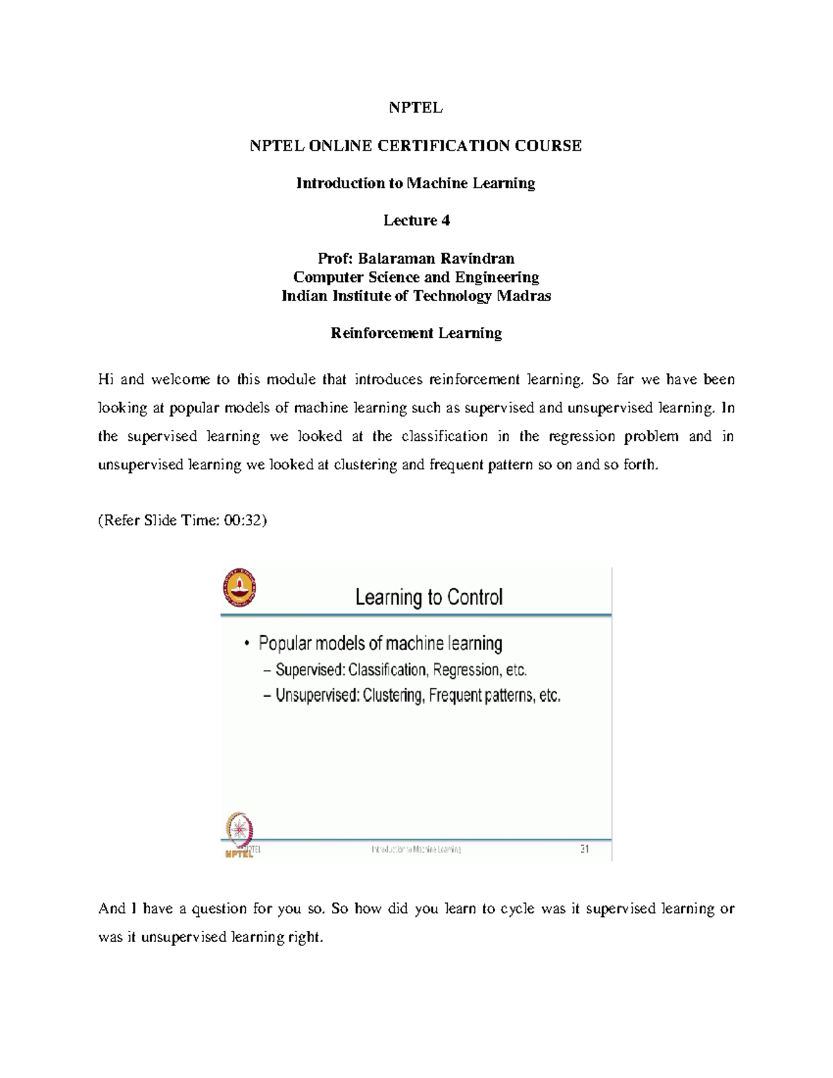 Lec4 - Machine Learning - NPTEL NPTEL ONLINE CERTIFICATION COURSE ...