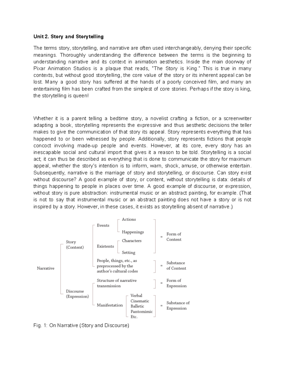 Anim-705 2 - Week 2, Unit 2 lecture materials: Story and Storytelling ...