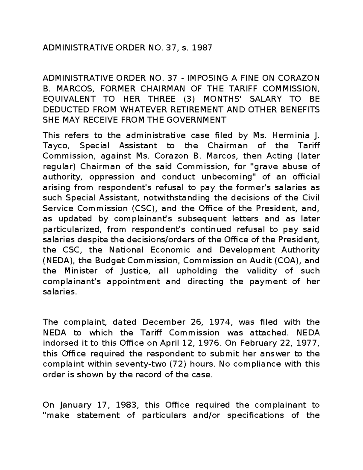 Meaning Excessive USE OF Authority - ADMINISTRATIVE ORDER NO. 37, s ...