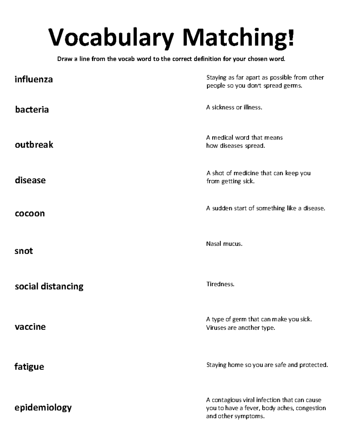 Vocabulary Matching - lol - Vocabulary Matching! Draw a line from the ...