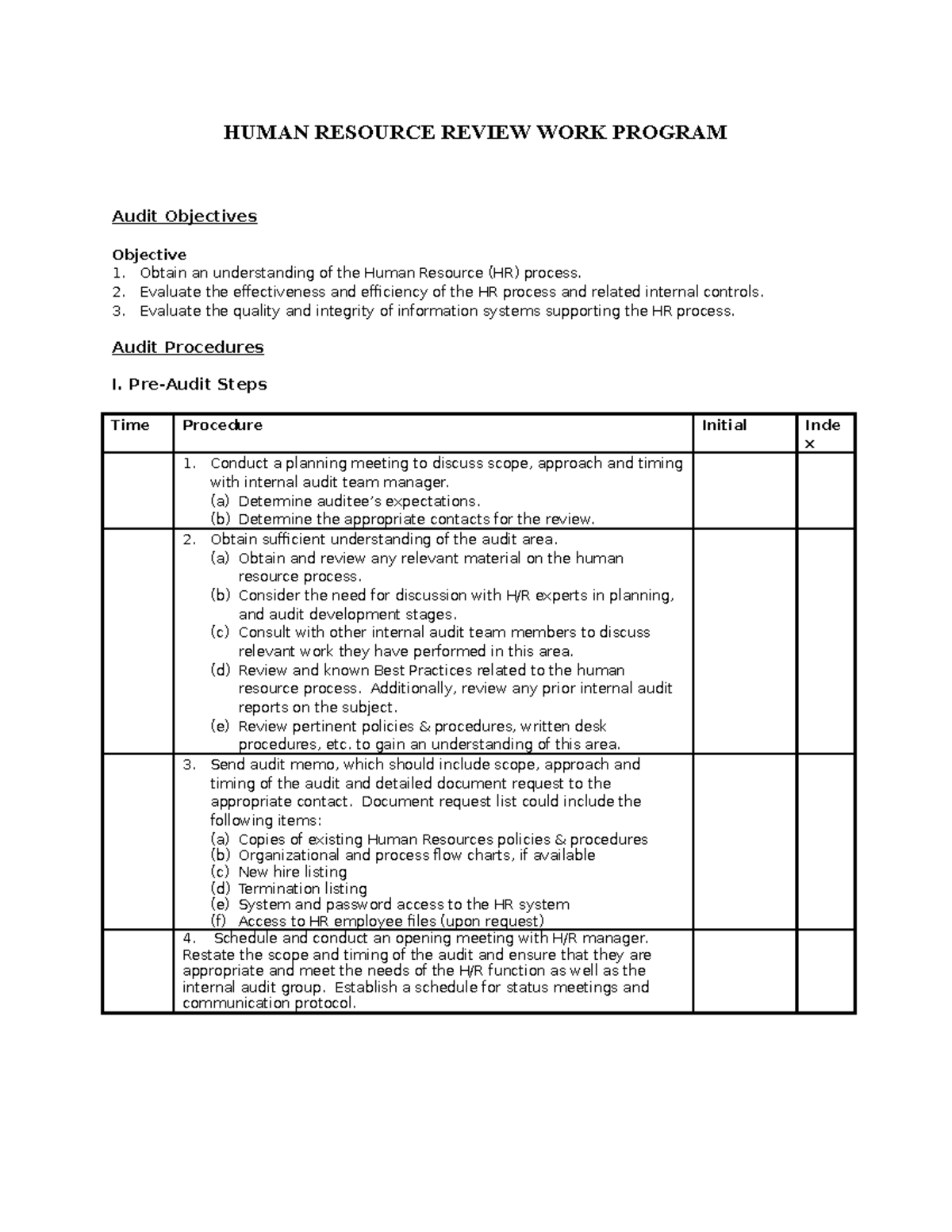 293727495 Audit for Human Resource Work Program - HUMAN RESOURCE REVIEW WORK PROGRAM Audit - Studocu
