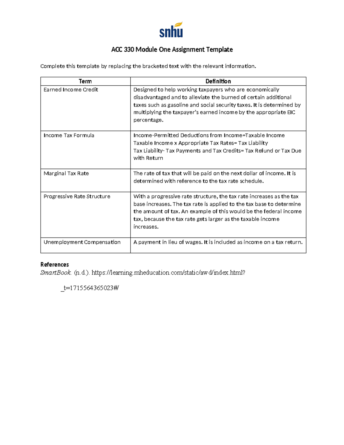 Module 1 Assignment Acc 330 Module One Assignment Template Complete This Template By Replacing 