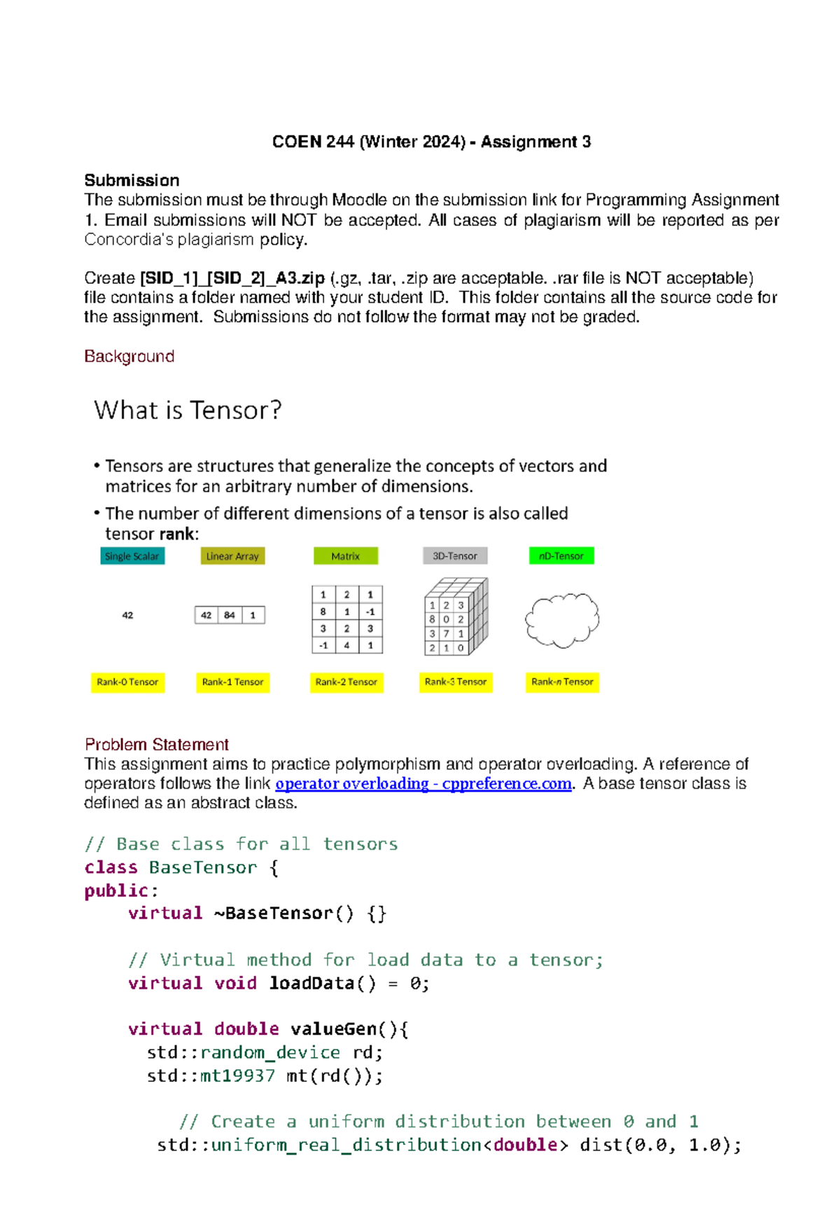 COEN244 a3 - tutorial4 - COEN 244 (Winter 2024 ) - Assignment 3 Submission The submission must ...