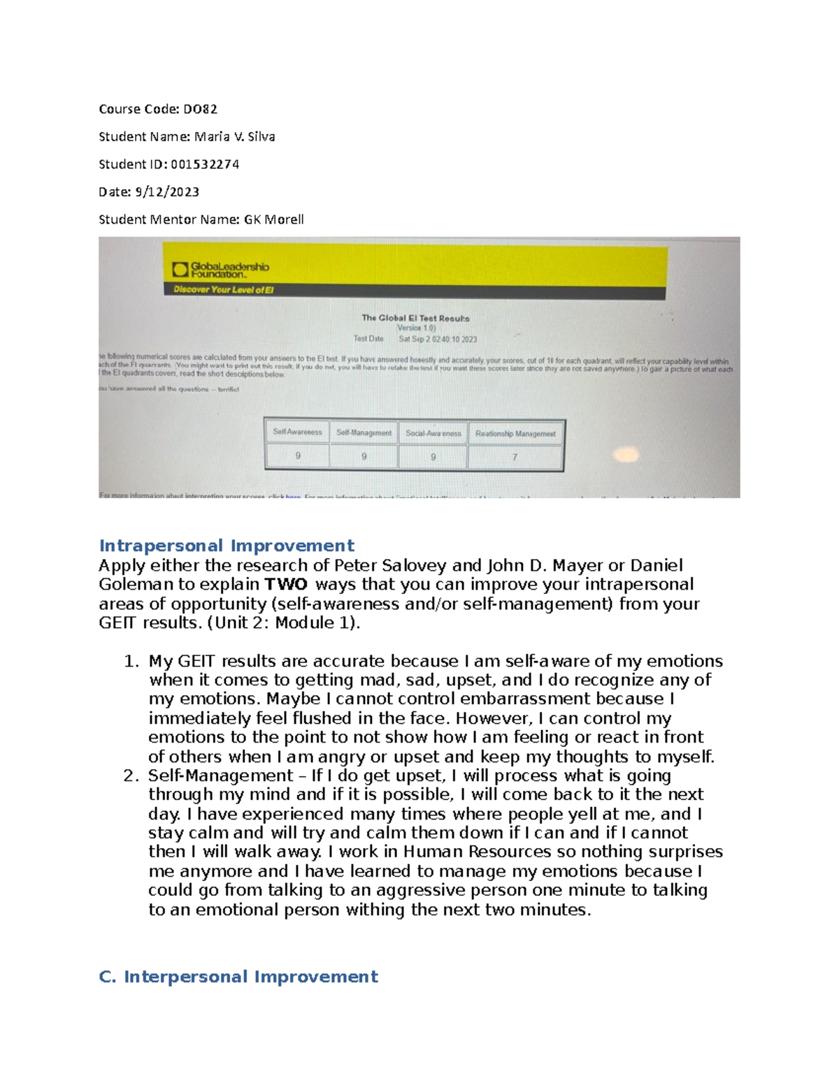 D082 Task 1 - Task notes - Course Code: DO Student Name: Maria V. Silva ...