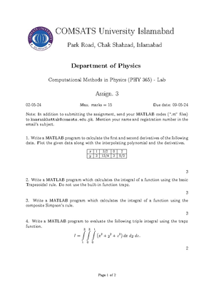 Assign 2 - lab tasks - COMSATS University Islamabad Park Road, Chak Shahzad, Islamabad ...