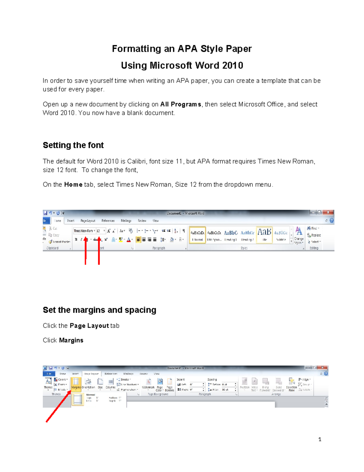 Formatting an APA style - Open up a new document by clicking on All ...