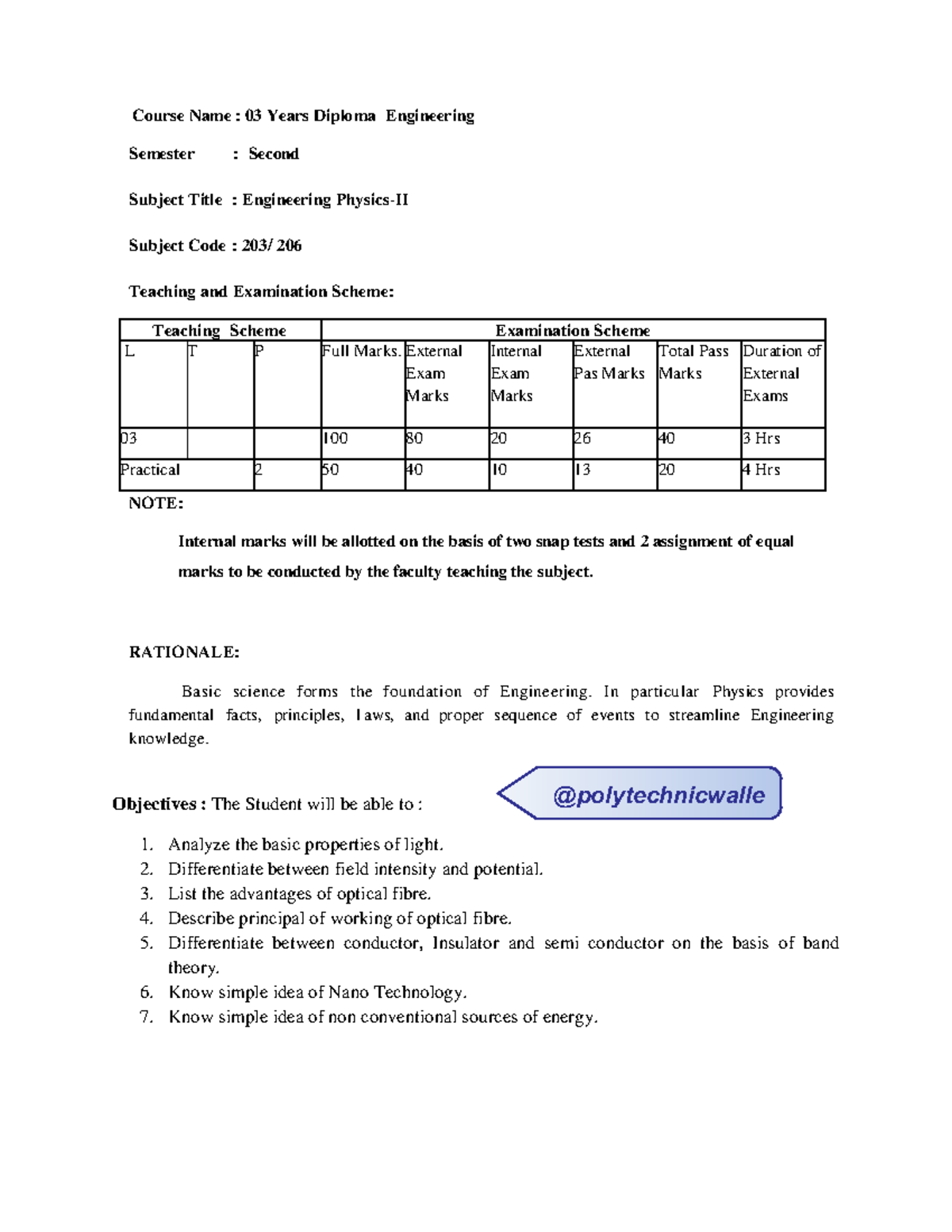 Engineering-Physics-II - Course Name : 03 Years Diploma Engineering Semester : Second Subject ...