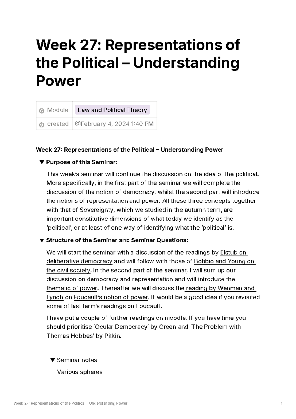 Representations of the political - understanding power - Week 27 ...