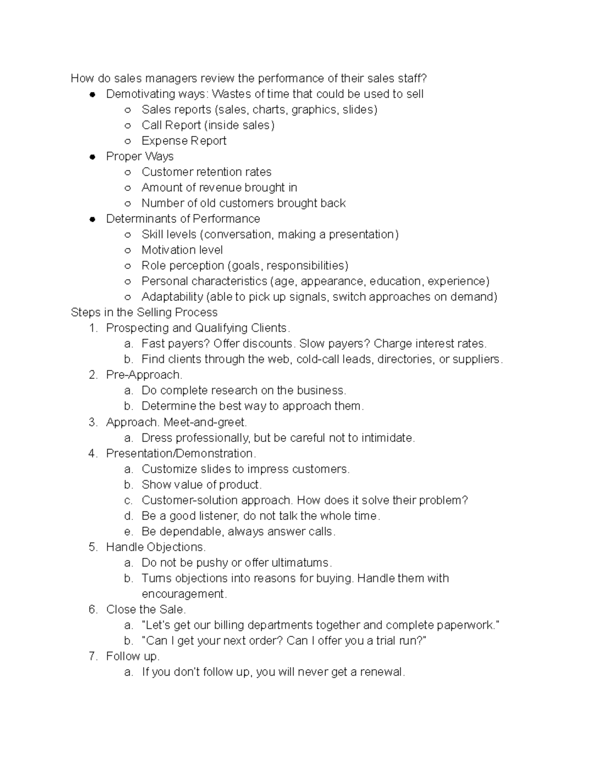 Personal Selling Lecture Notes - How do sales managers review the ...