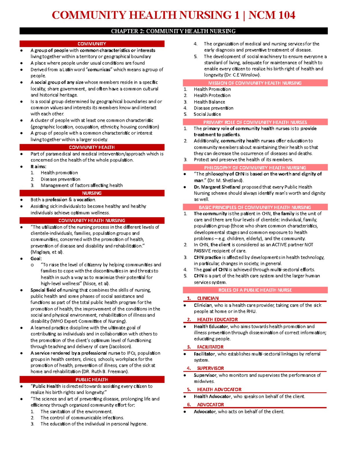 Lesson two-Community Health Nursing - COMMUNITY HEALTH NURSING 1 | NCM ...
