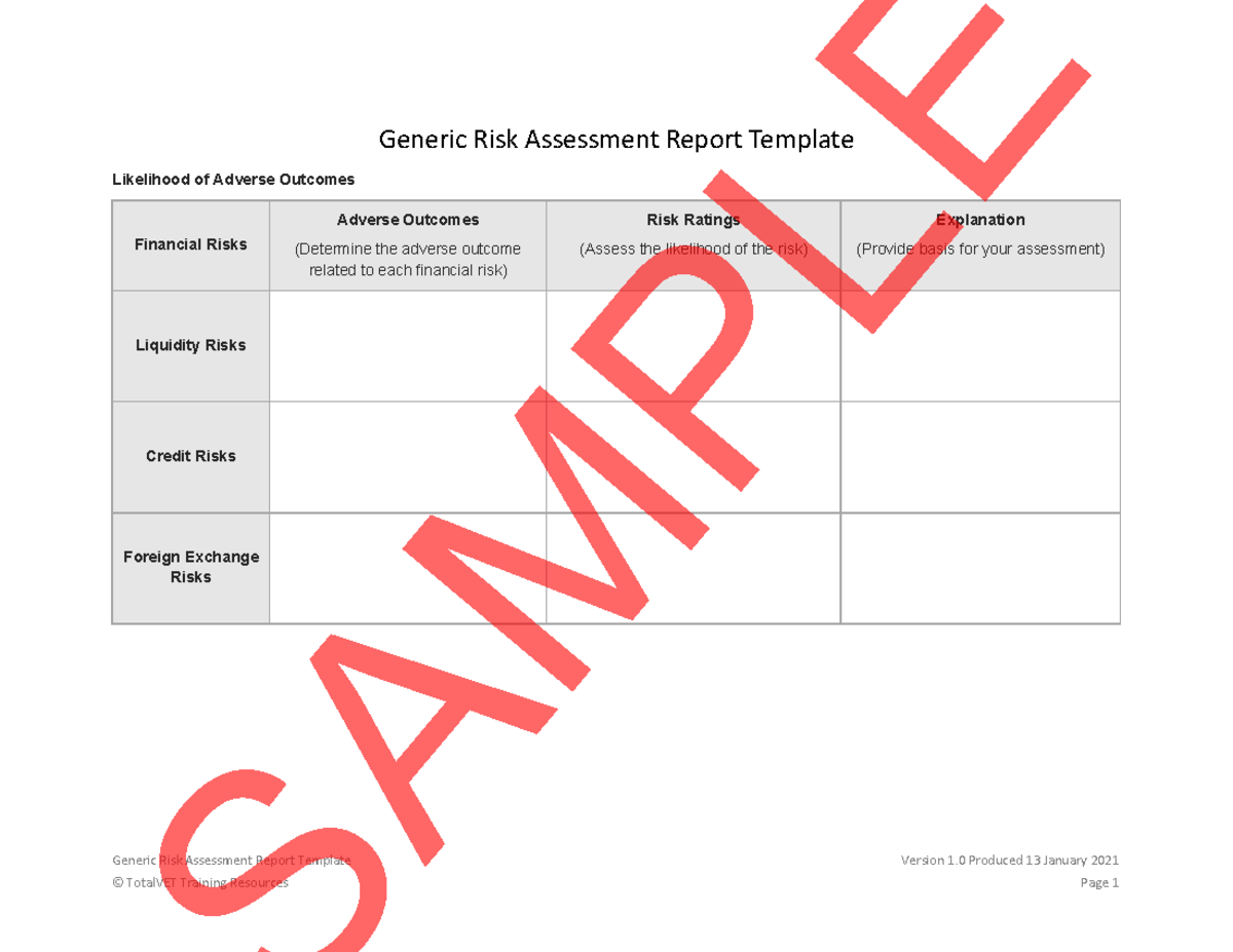 Generic Risk Assessment Report Template - Studocu