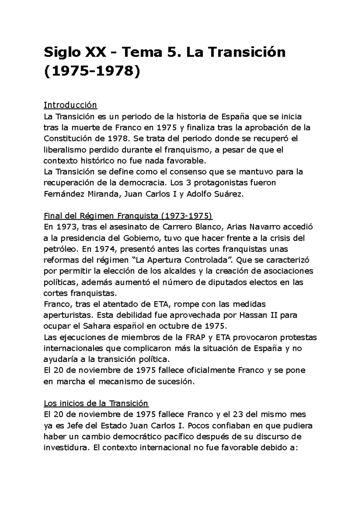 La transicion - Siglo XX - Tema 5. La Transición (1975-1978 ...