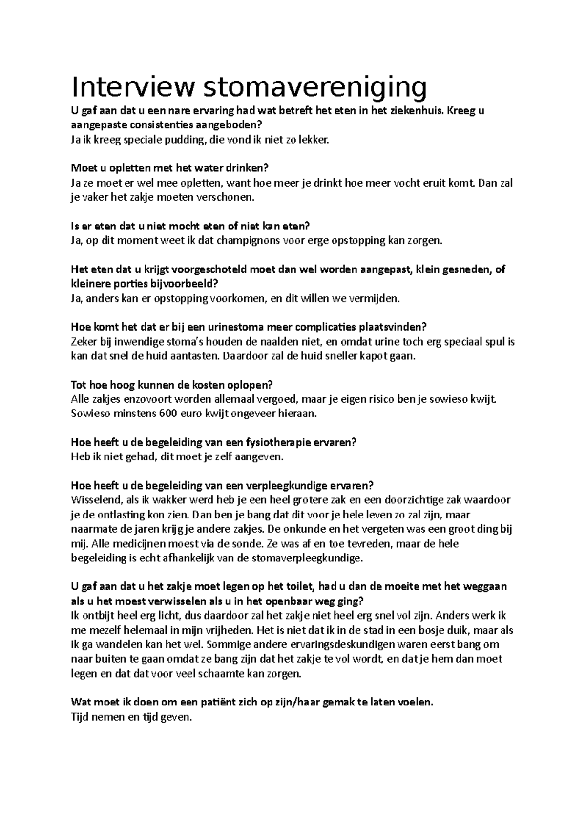 Interview stomavereniging vragen en antwoord - Interview ...