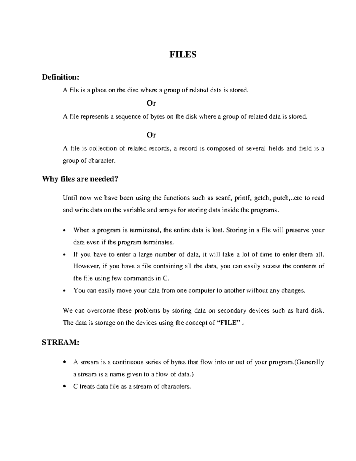 Files in C language - FILES Definition: A file is a place on the disc ...