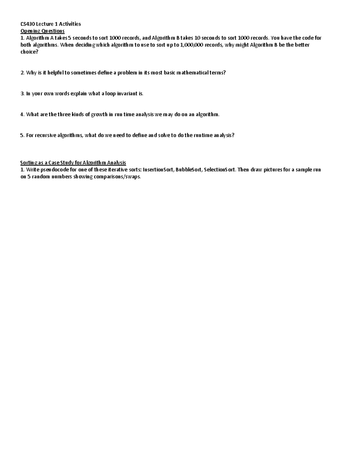 CS430Lecture 01 07 - homework question - Warning: TT: undefined function: 32 CS 430 Lecture 1 ...