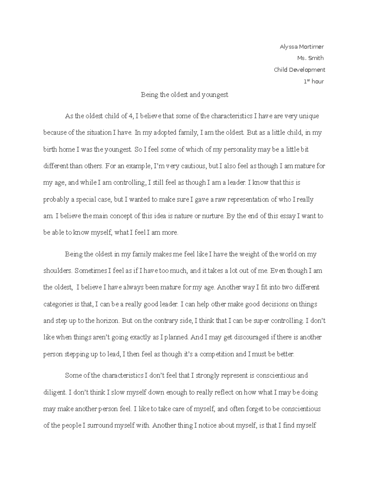 Child Development Essay. Reviseddocx - Alyssa Mortimer Ms. Smith Child ...