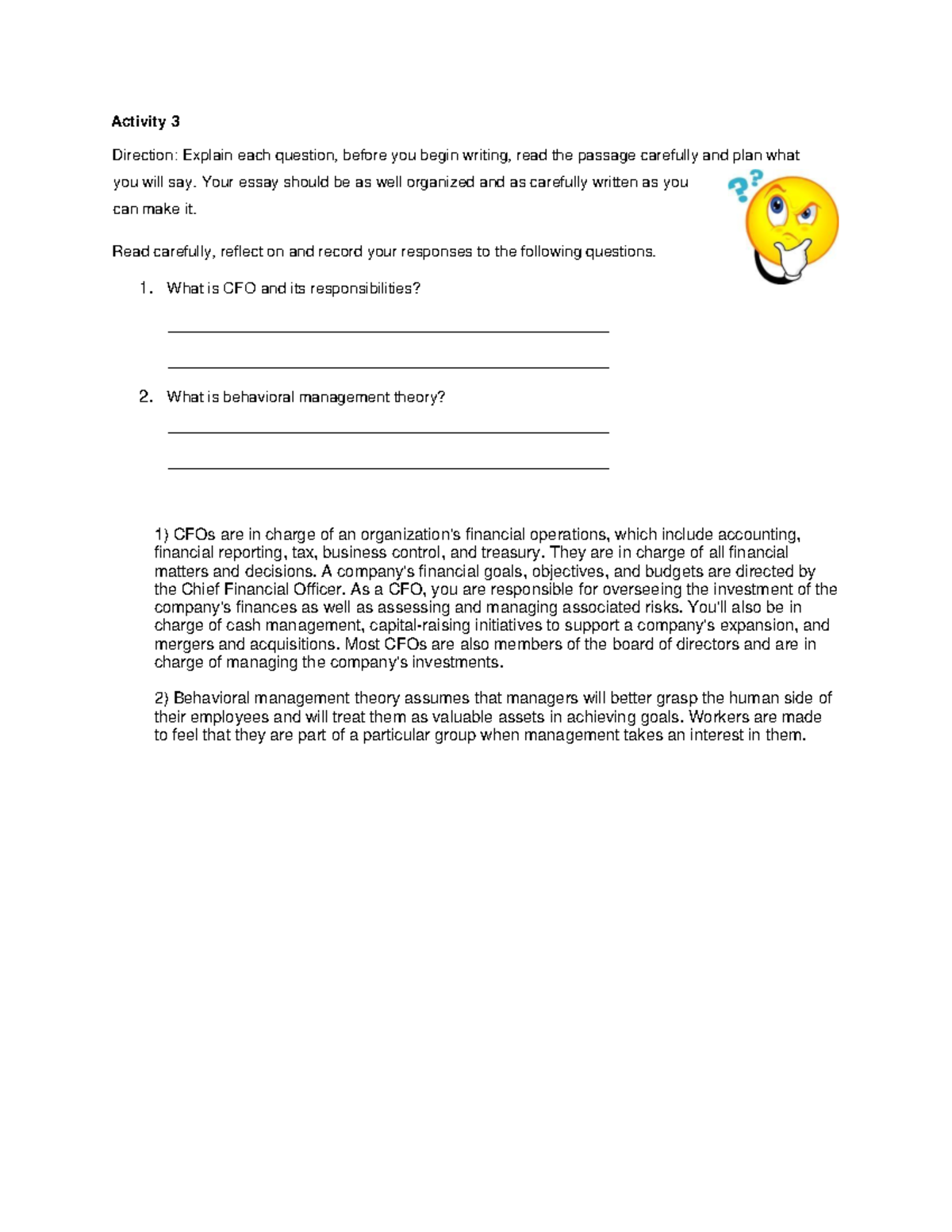 Activity 3 - Activity 3 Direction: Explain each question, before you ...