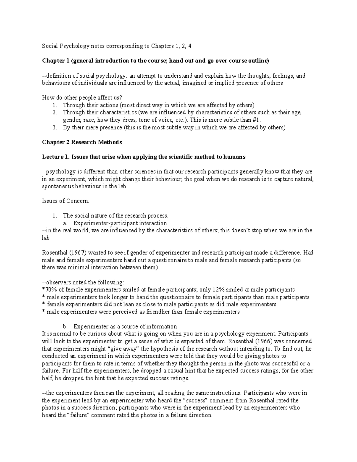 Social Psychology notes-CH1-4 - Social Psychology notes corresponding ...