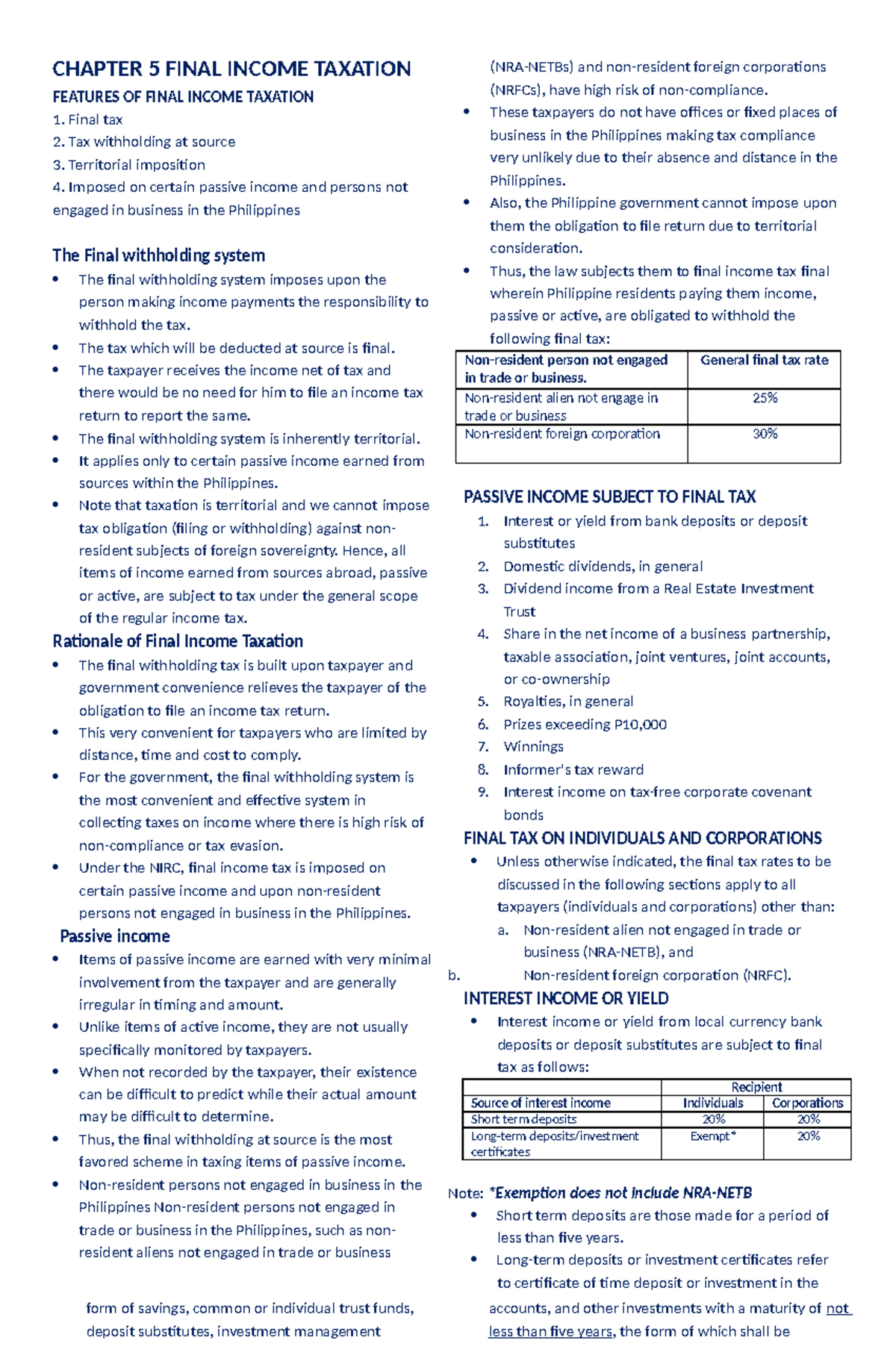 Final taxation - CHAPTER 5 FINAL INCOME TAXATION FEATURES OF FINAL ...