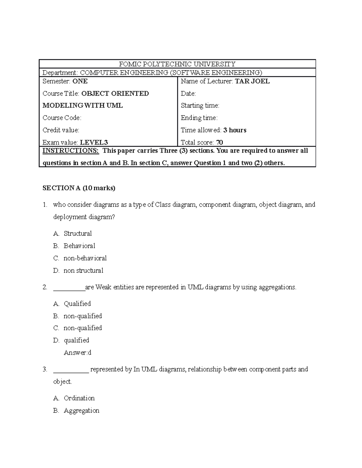 Resit Markguide Information Modeling System - FOMIC POLYTECHNIC UNIVERSITY Department: COMPUTER ...