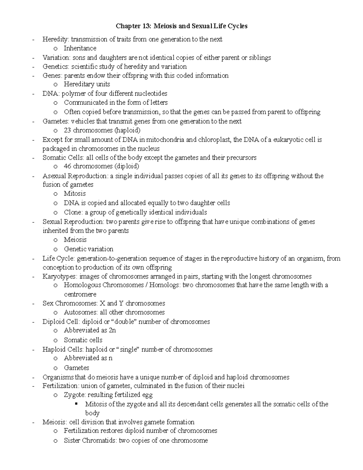 Textbook Notes 2 for Chapter 16 Notes - Chapter 13: Meiosis and Sexual ...