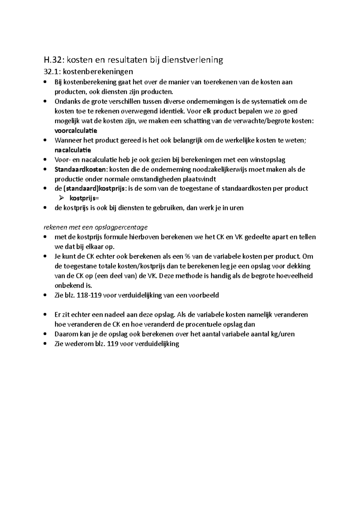 H. 32 BEco in Balans (ingestuurd op studeersnel) - H: kosten en ...