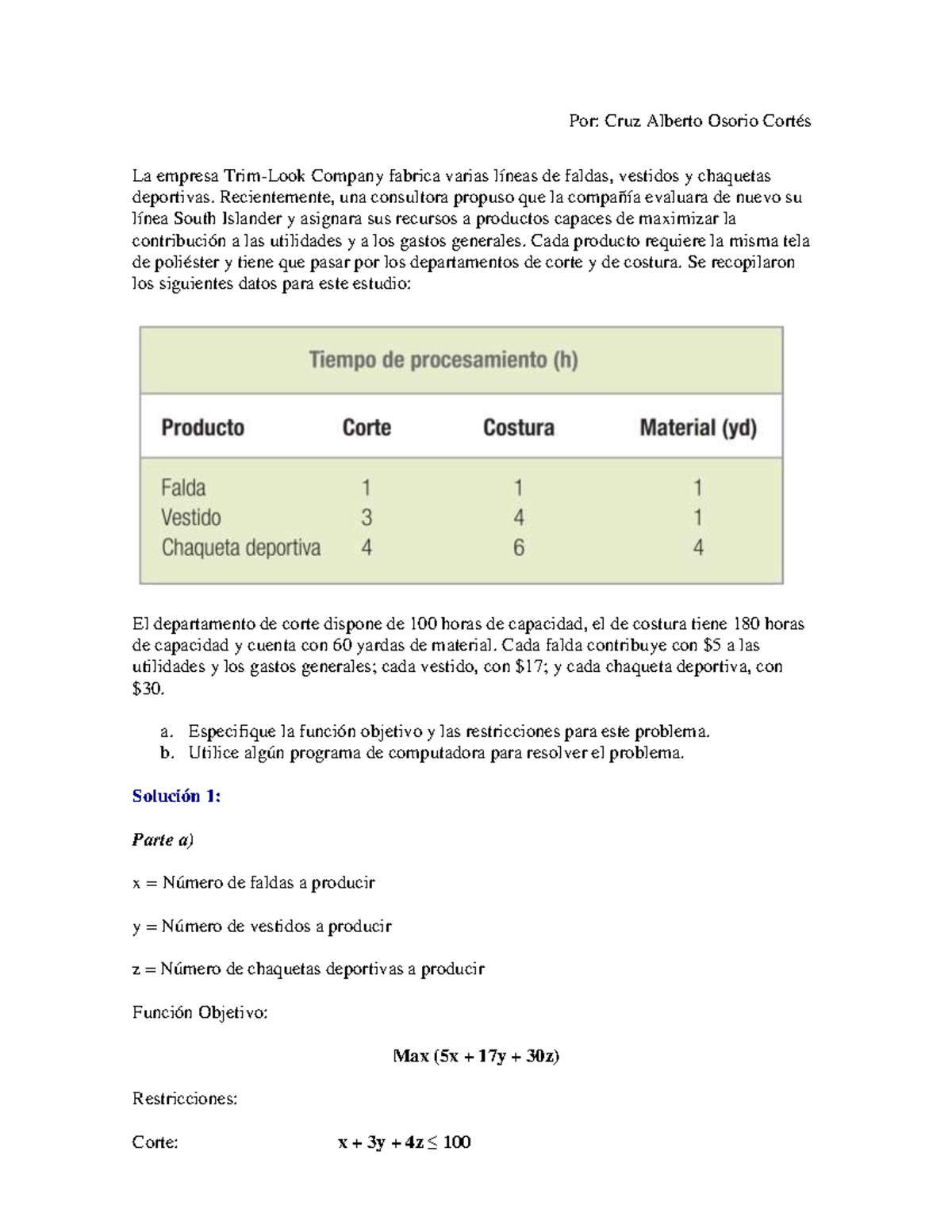 FIO U3 GUIA Desarrollo Modelo Matemático CON Método Simplex Y Solución CON Solver - Por: Cruz ...
