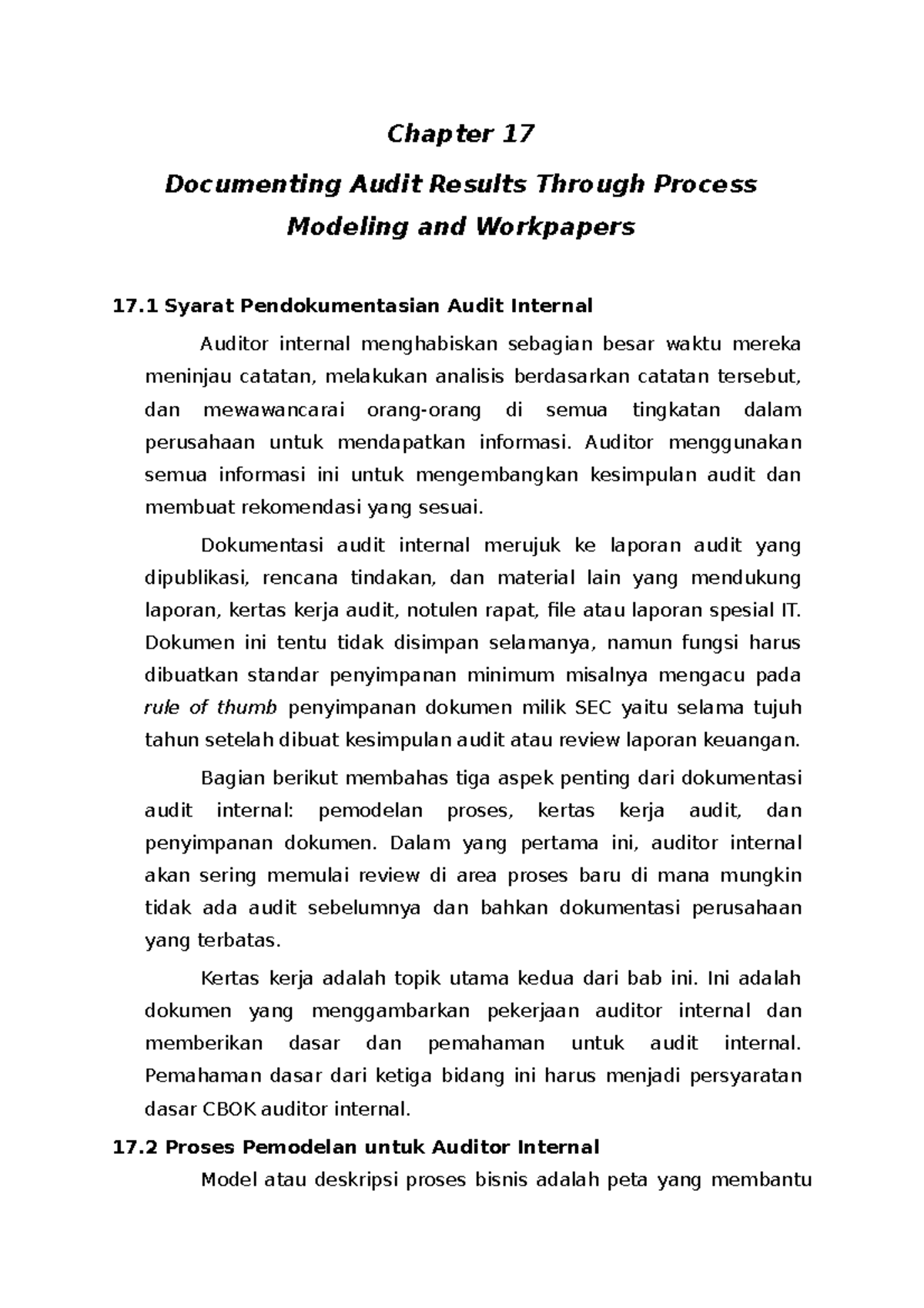 Internal audit Note - Chapter 17 Documenting Audit Results Through ...