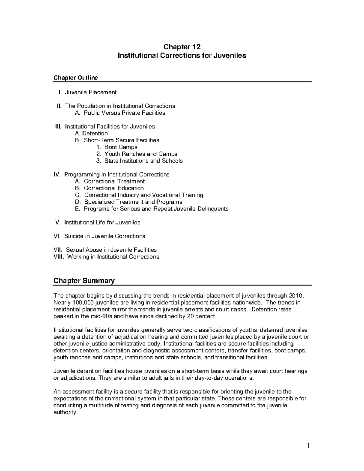 Chapter 12 Outline - PDF - 1 Chapter 12 Institutional Corrections for ...