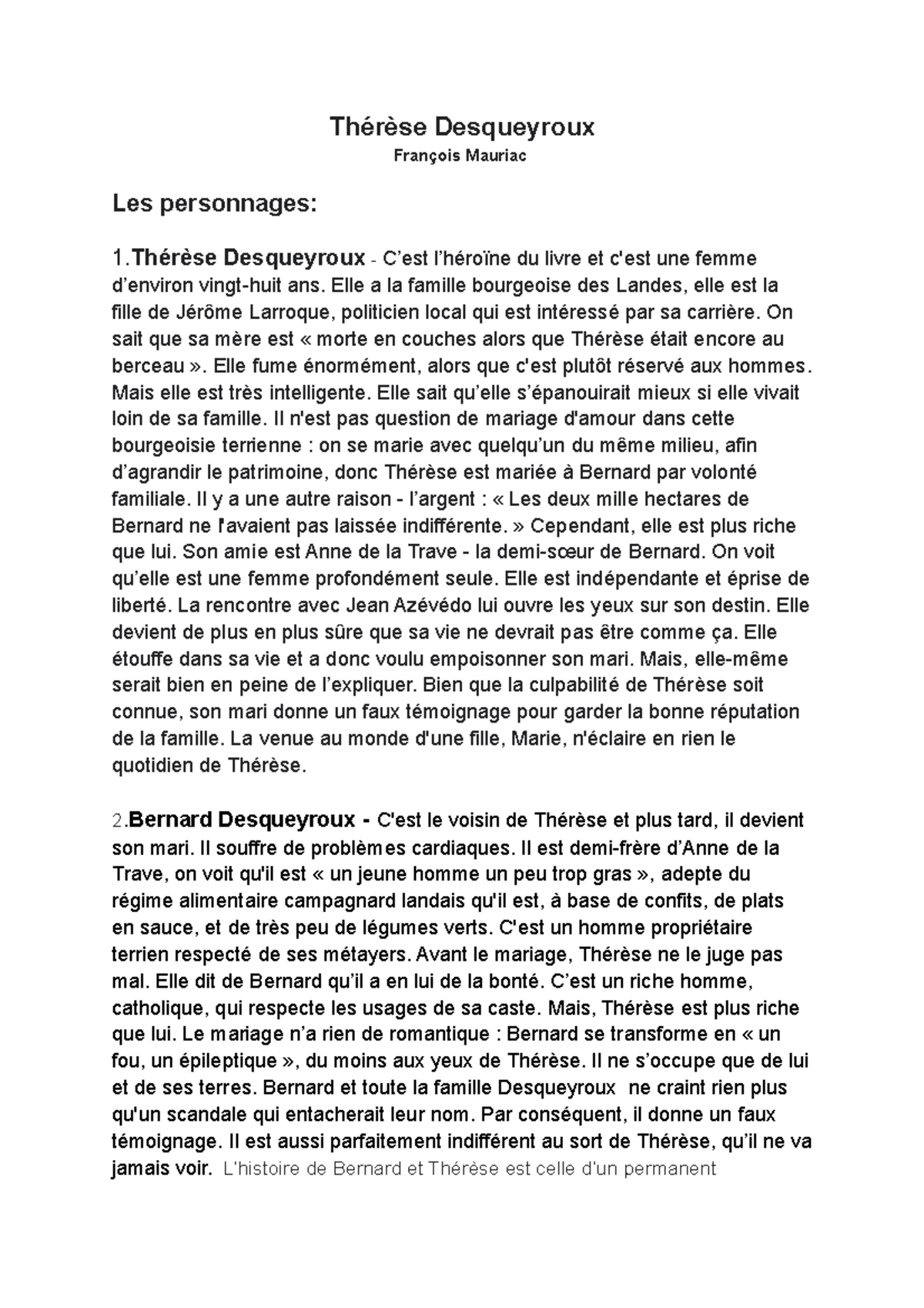 Thérèse Desqueyroux - praca na lit - Thérèse Desqueyroux François ...