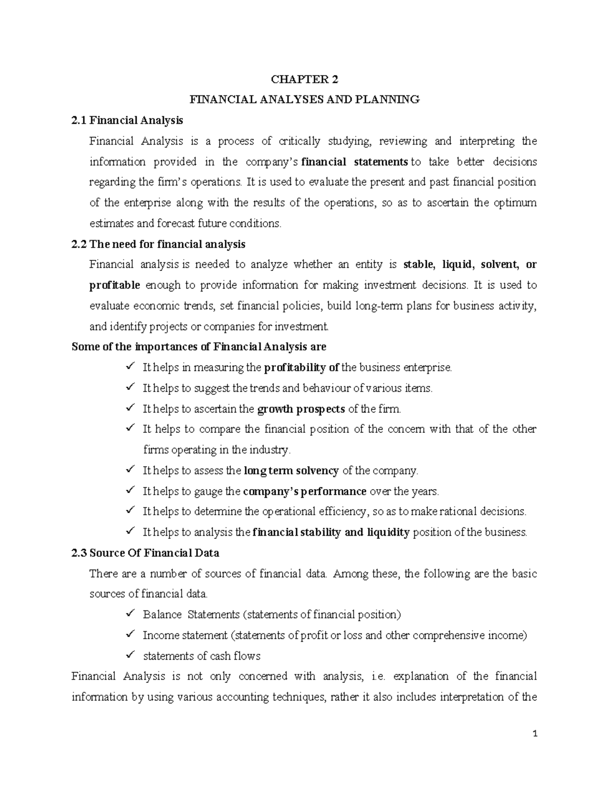 Chapter 2 Financial Analysis & Planning - CHAPTER 2 FINANCIAL ANALYSES ...